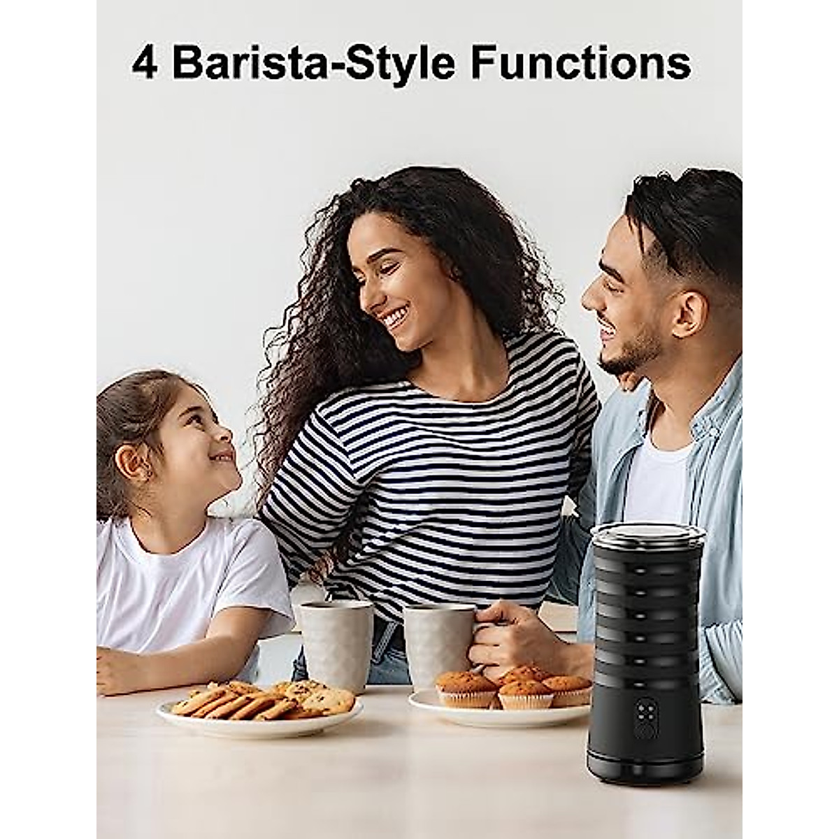 Milk Frother, 4-in-1 Milk Frother and Steamer for Hot and Cold Foam, Electric Milk Frother for Coffee, Latte, Cappuccino, Milk Steamer with Non-Stick Interior, Ergonomic Grip Design, ETD certification