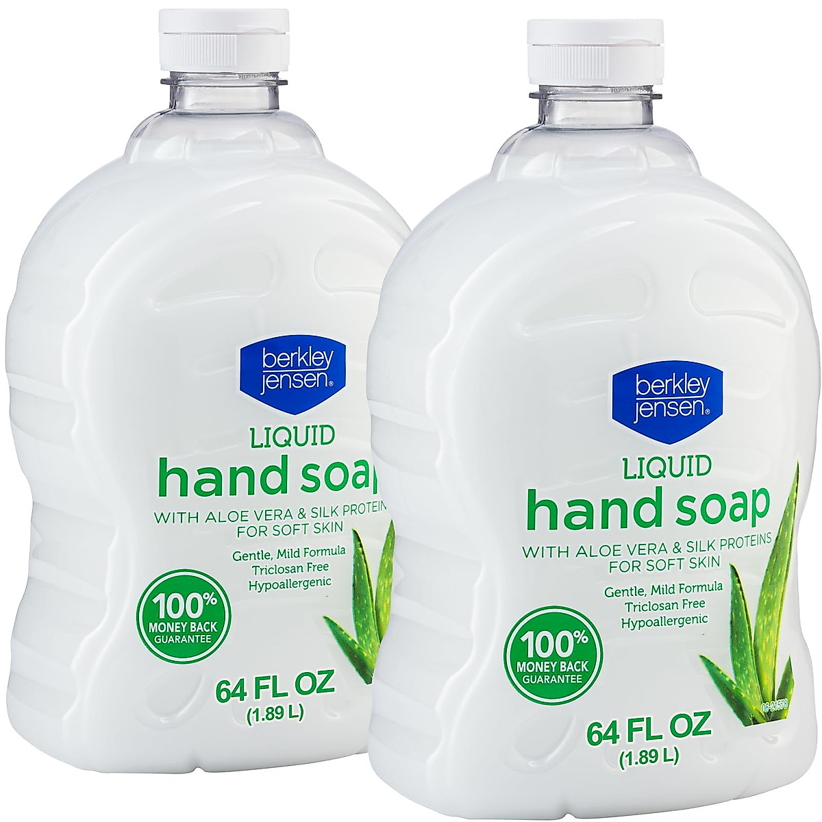 Berkley Jensen Liquid Hand Soap Soothing Aloe Vera Moisturizing Refill 64 Fl Oz (Pack of 2) Silk Proteind Soft Soap for Soft Skin