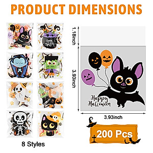 KIMOBER 240pcs Halloween Cellophane Treat Bags Self Adhesive Clear Cookie Bags Self Sealing Transparent Cello Candy Bags Self-adhesive Plastic Goody Snacks Gift Bags for Halloween Party Favors