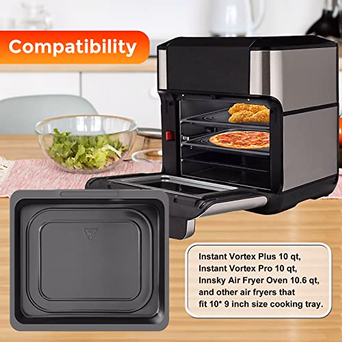 Air Fryer Grill Pan for Instant Vortex Plus10 Quart, 10.1 * 9’’ Food Grade Nonstick Replacement Rack Parts Tray Grill Crisper Plate for Innsky CROWNFUL 10.6Qt Air Fryer Oven, Dishwasher Safe
