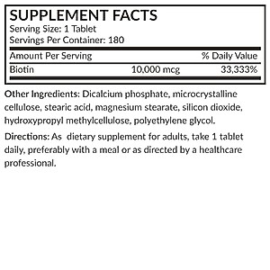 Futurebiotics Biotin 10,000 MCG High Potency Tablets Supports Healthy Hair, Skin & Nails & Energy Production, Non-GMO, 180 Vegetarian Tablets