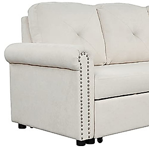 L-Shape Convertible Sectional Sofa with Pull Out Bed,Velvet Upholstery Corner Couch with Storage Chaise Lounge,3 Seater Comfy Small Sofabed with Rivets Dec for Living Room, Home, Apartment