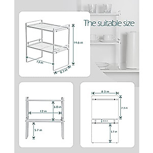 Shantton 2 Pack Kitchen Cabinet Shelf Counter Organizer Rack Pantry Storage Bathroom Bedroom Office Table Desk Space Saving Steel Frame Stackable Rust Resistant Non Slip White