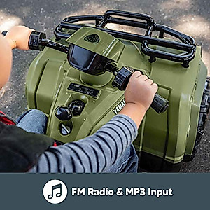 Kid Trax Yamaha ATV Toddler/Kids Electric Ride On Toy, 12 Volt, 3-7 yrs Old, Max Weight 88 lbs, Single or Double Riders, MP3 Player Input, Kodiak Green