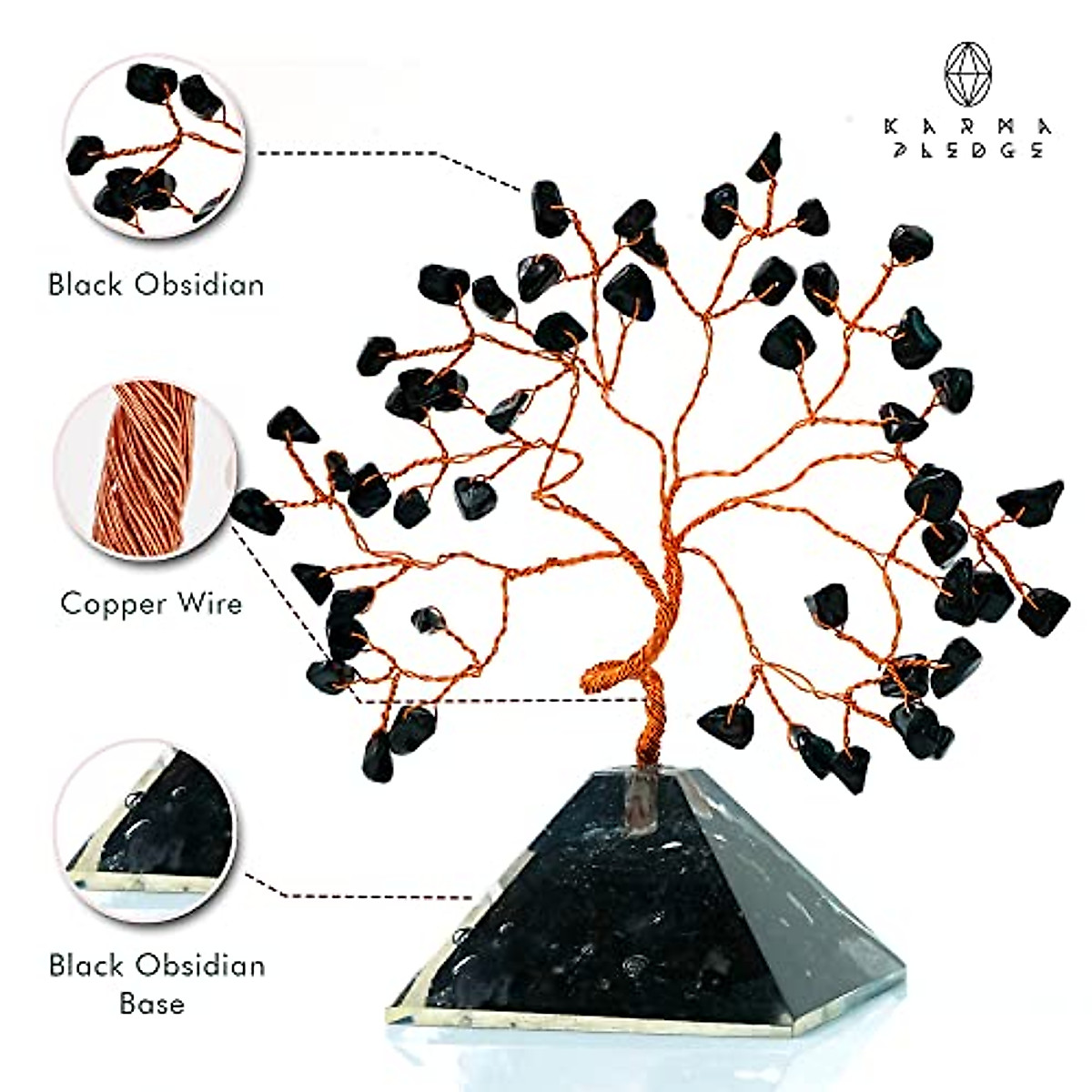 Black Obsidian Crystal Tree, Pyramid Base 7 Chakra Healing Crystals Tree of Life for Positive Energy & Good Luck Gifts, Money Bonsai Trees, Handcrafted Feng Shui Décor for Home and Office Decoration