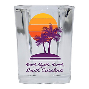 R and R Imports North Myrtle Beach South Carolina Souvenir 2 Ounce Square Shot Glass Palm Design