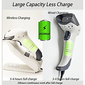 TEEMI 1D 2D Bluetooth Barcode Scanner with Intelligent USB Cradle Charge Station Wall Mounted, Auto Activate Omni-Directional Hands-Free Scanning Mode, Wireless Charging White Color