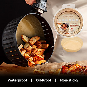 FLUXZY Air Fryer Paper Tray – 100 Pack – 7.9 inches Disposable Air Fryer Parchment Paper Baskets – Round – Non-Stick – Greaseproof – Waterproof - Instant Pot – Recycled Pure Wood Pulp