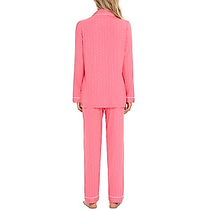 Womens Pajamas Long Sets V-Neck Long Sleeve Long Sleepwear Pj Sets Coral With Dots Small