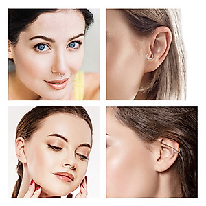 Drperfect Daith Earrings 16G Stainless Steel Cartilage Helix Tragus Nose Hoop Piercing Jewelry 8MM Silver CZ Hinged Septum Clicker Rings