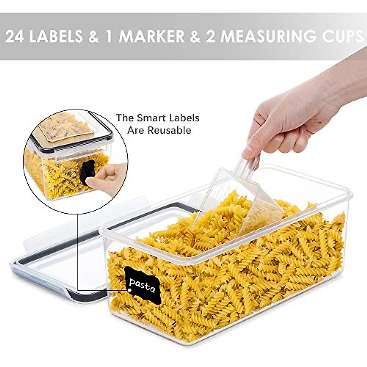 Vtopmart 4PCS 3.2L Airtight Food Storage Containers with Lids and 4 PCS 1.9L BPA Free Plastic Spaghetti Containers with Easy Lock Lids