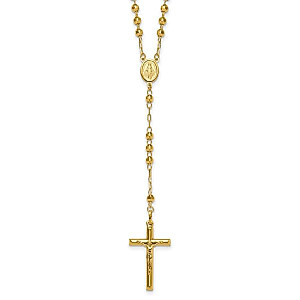 IceCarats 14K Yellow Gold 4mm Beaded Rosary Necklace 24 inch Chain