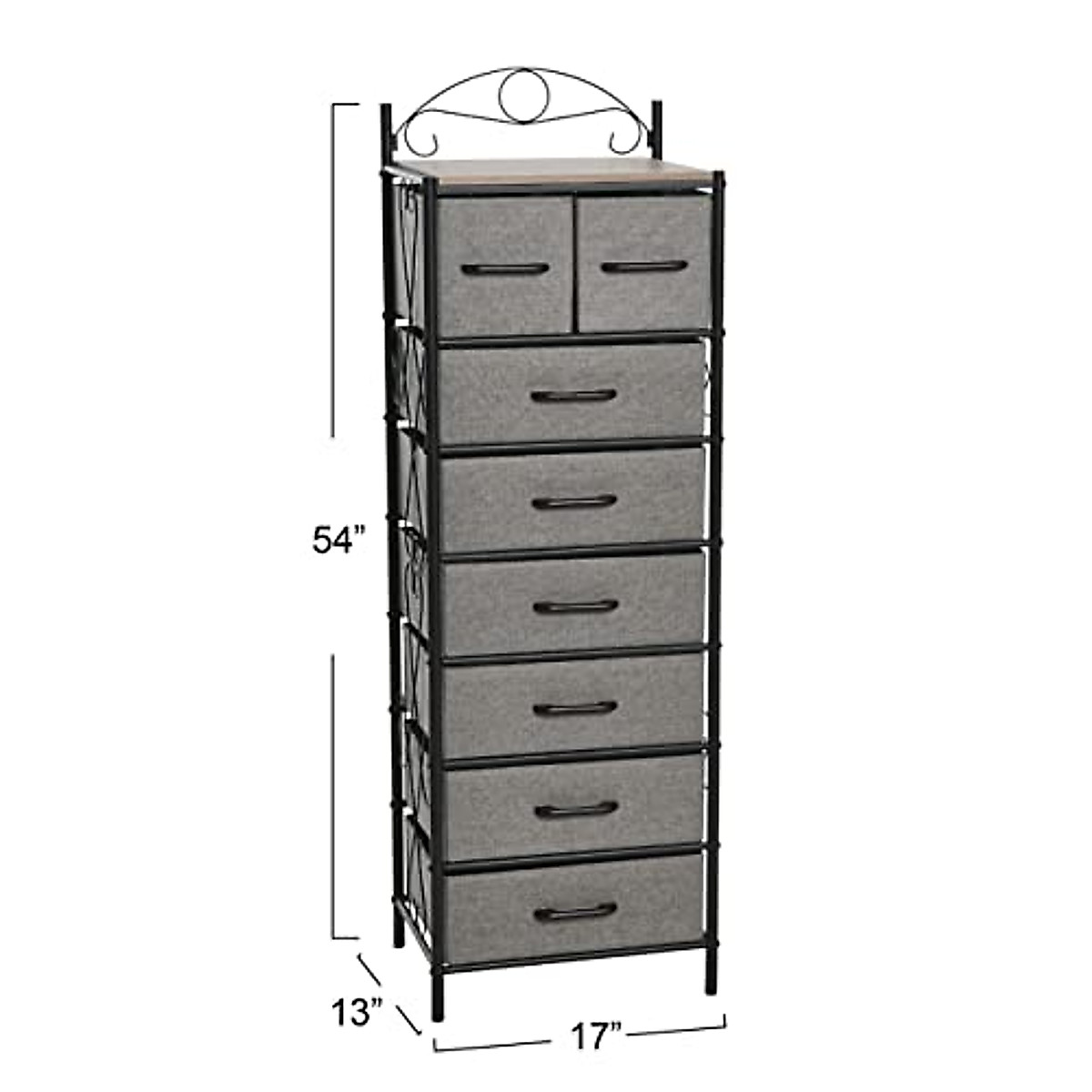 Household Essentials Victoria Dresser Tower Storage Organizer with 8 Drawers Black Metal Frame and Ashwood Rustic Wood Grain Top