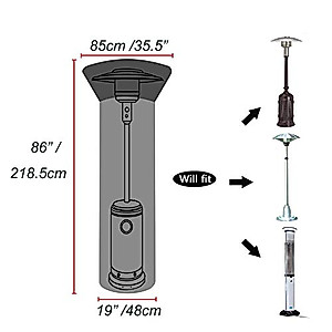 J&C Patio Heater Cover-Black Waterproof Dust-Proof Durable Veranda Outdoor Heater Cover with Zipper for Round Stand Up Patio Heater (86x19x33in)