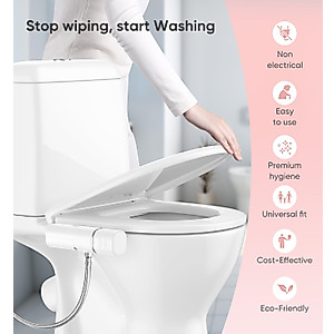 Ultra-Slim Bidet Attachment, Posterior&Feminine Wash-(Retractable Dual Nozzles), Non-Electric Bidet Attachment for Toilet Seat, Adjustable Fresh Cold Water Pressure, Stainless Steel Inlet (White)