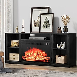 YESHOMY Electric Fireplace TV Stand for Televisions up to 65+ Inch, Media Entertainment Center Console Table with Four Open Storage Shelves & Cabinets, 58 Inch, Black