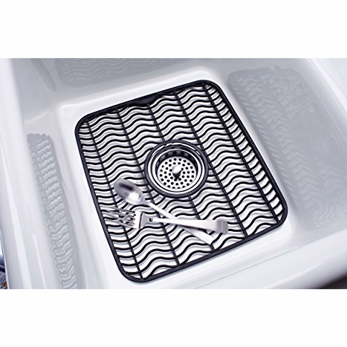 Rubbermaid Sink Protector Mat, Small, Black Waves
