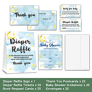 Baby Shower Cards Kit,Moon and Stars Set of 25 Baby Shower Invitations with Envelopes, Book Request Cards for Baby Shower,Sleepover Themed Baby Shower Party Favor Decoration(14)