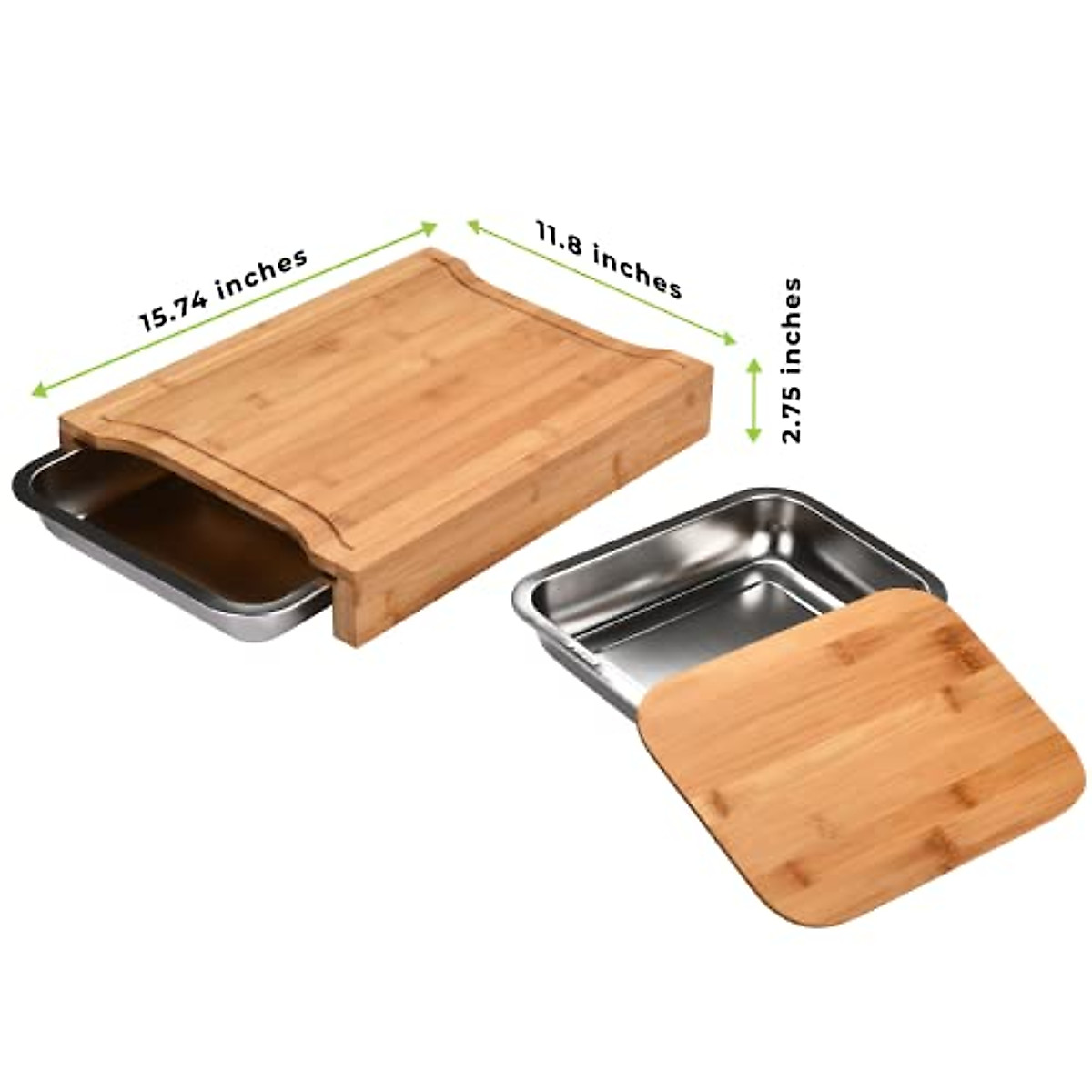 Prosumer's Choice Non-slip Bamboo Cutting Board With Built-In Containers and Storage - Chopping Board with Tray Board- Heavy Duty Wooden Cut Board - for Veggies, Fruits, MeatsPros