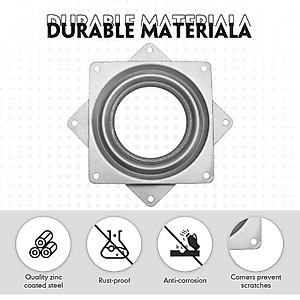 30 Pcs Lazy Susan Hardware Turntable 3.7 Inch Turntable Bearing Square Rotating Swivel Plate 110 Lbs Capacity 5/16 Thick Ball Bearing Rotating Tray for Serving Trays, Kitchen Storage Rack, Craft Table