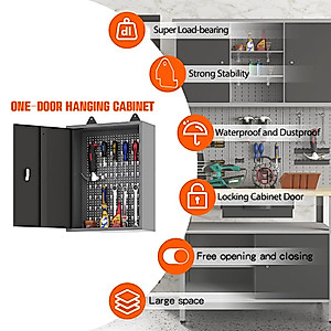 JZD Metal Storage Cabinets, Wall Mounted Tool Chest with 1 Locking Door, for Home Office, Black and Gray