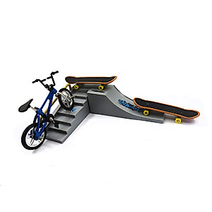 QKILL 17 in 1 Fingerboard Ramps Set Finger Toys with Ramp/Mini Finger Skateboards Finger Mini Bikes/Swing Board with Replacement Wheels and Tools (Gray Ramp Kit)