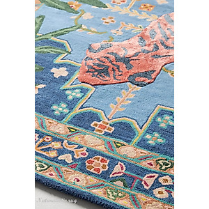 Bengal Tiger Animal Print Wool Area Rug Handmade Featuring Symmetrical Palm Leaves Design - Ideal for Living Room Bedroom Kids Room & Office (Red, 6'x9')