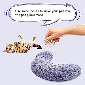 ucho Pillow for Cats, Ultra Soft Fluffy Pet Calming Toy Half Donut Cuddler, U-Shaped Pillow for Pet Cervical Protection Sleeping Improve- Purple