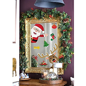 90shine 314PCS Christmas Decorations Window Clings - Xmas Holiday Snowflake Santa Elf Reindeer Gnome Peeking Decals, Winter Wonderland Party Supplies Decor, 12 Sheets