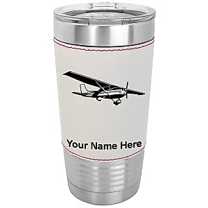 LaserGram 20oz Vacuum Insulated Tumbler Mug, High Wing Airplane, Personalized Engraving Included (Faux Leather, Baseball Style)