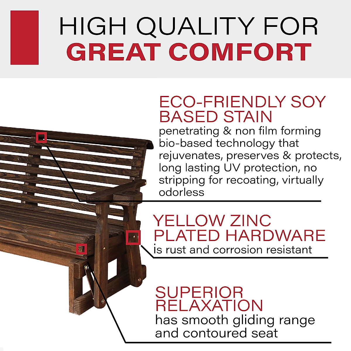 Amish Casual Heavy Duty 800 Lb Roll Back Pressure Treated Porch Glider with Cupholders (4 Foot, Dark Walnut Stain)