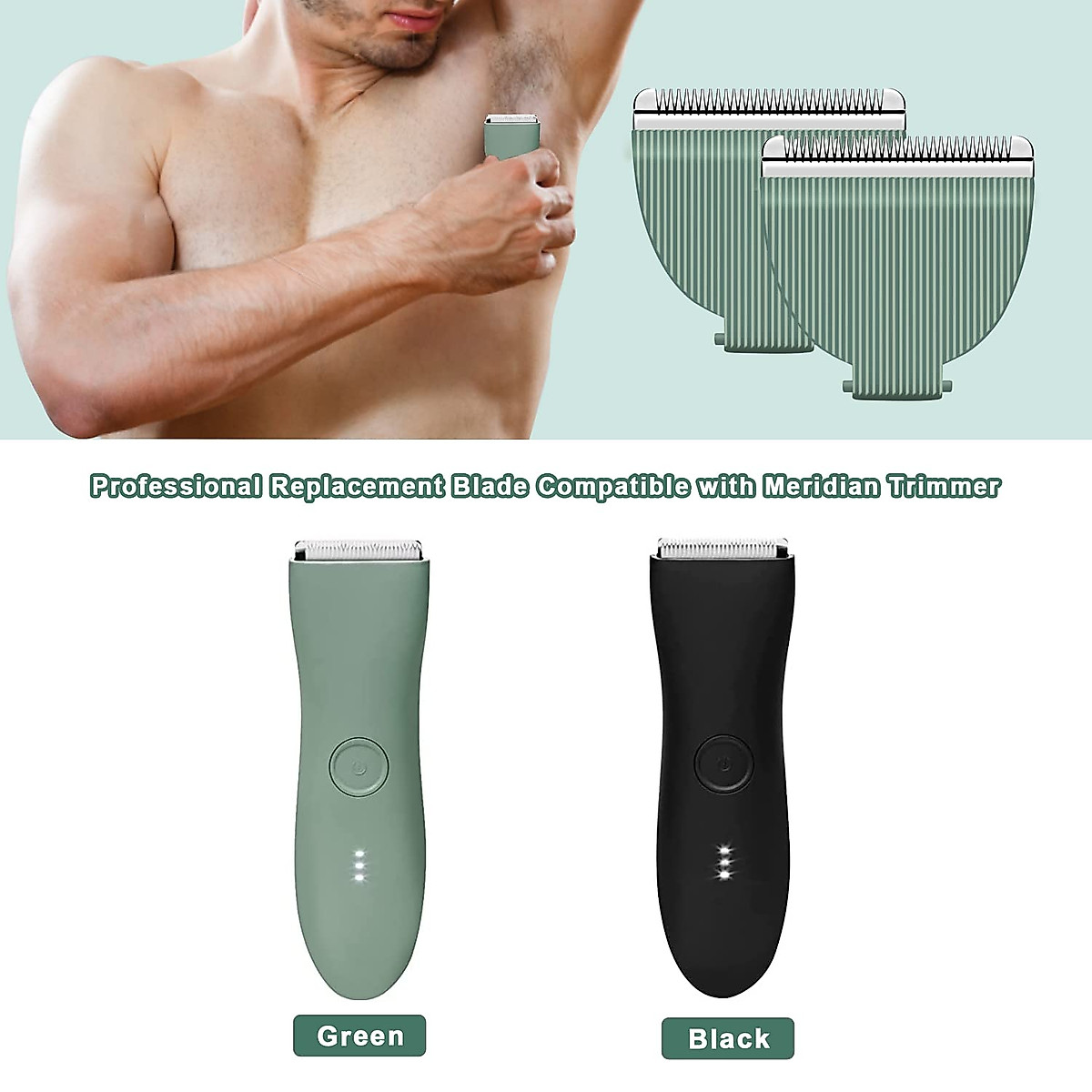 Audoc 2pcs Replacement Blades for Meridian Trimmer,Hygienic Ceramic Hair Replacement Blades for Meridian Body Trimmer (Onyx & Sage),Green