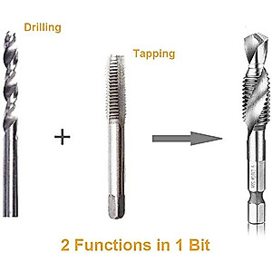 Combination Tap Drill Bit Set 1/4-Inch Hex Shank HSS Deburr Countersink Bits Kit (M3 M4 M5 M6 M8 M10)