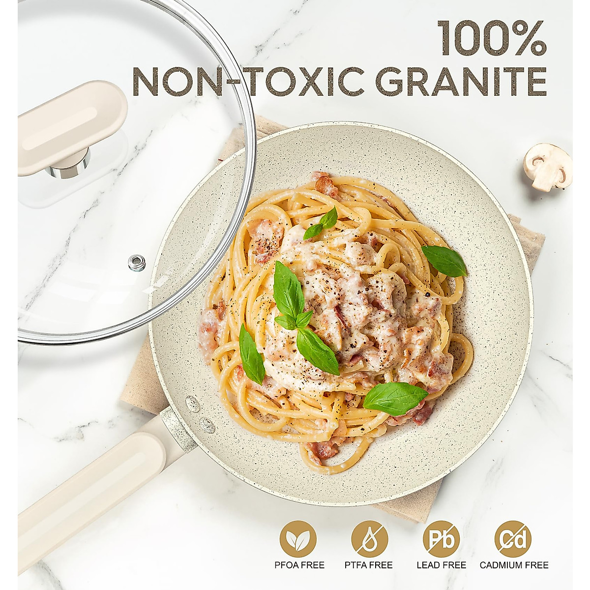 MICHELANGELO Frying Pan with Lid, Nonstick Frying Pan 10 Inch with Non-Toxic Granite Coatings, Nonstick Frying Pan with Lid, Stone Skillet, Nonstick Pan 10 Inch, Induction Compatible