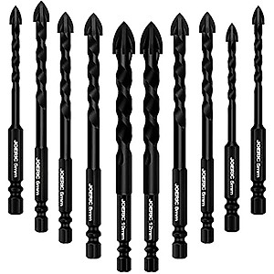 JOERIC Masonry Drill Bit Set, 10 Pieces Concrete Drill Bits Set Ceramic Drill Bit Carbide for Ceramic Tile, Plastic, Wall, Brick, Cement, Concrete, Wood with Size 5mm to12mm