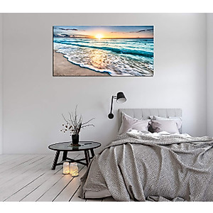 Baisuart S02250 Canvas Prints Wall Art Beach Sunset Ocean Waves Nature Pictures Stretched Canvas Wooden Framed for living Room Bedroom and Office