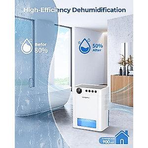 Dehumidifier, AMEIFU Dehumidifier for Basement, 135 OZ Water Tank, (900 sq.ft) Quiet Dehumidifier for Home Bedroom Bathroom RV Closet with Auto Shut Off, Sleep Mode, 7 Colors LED Light, White