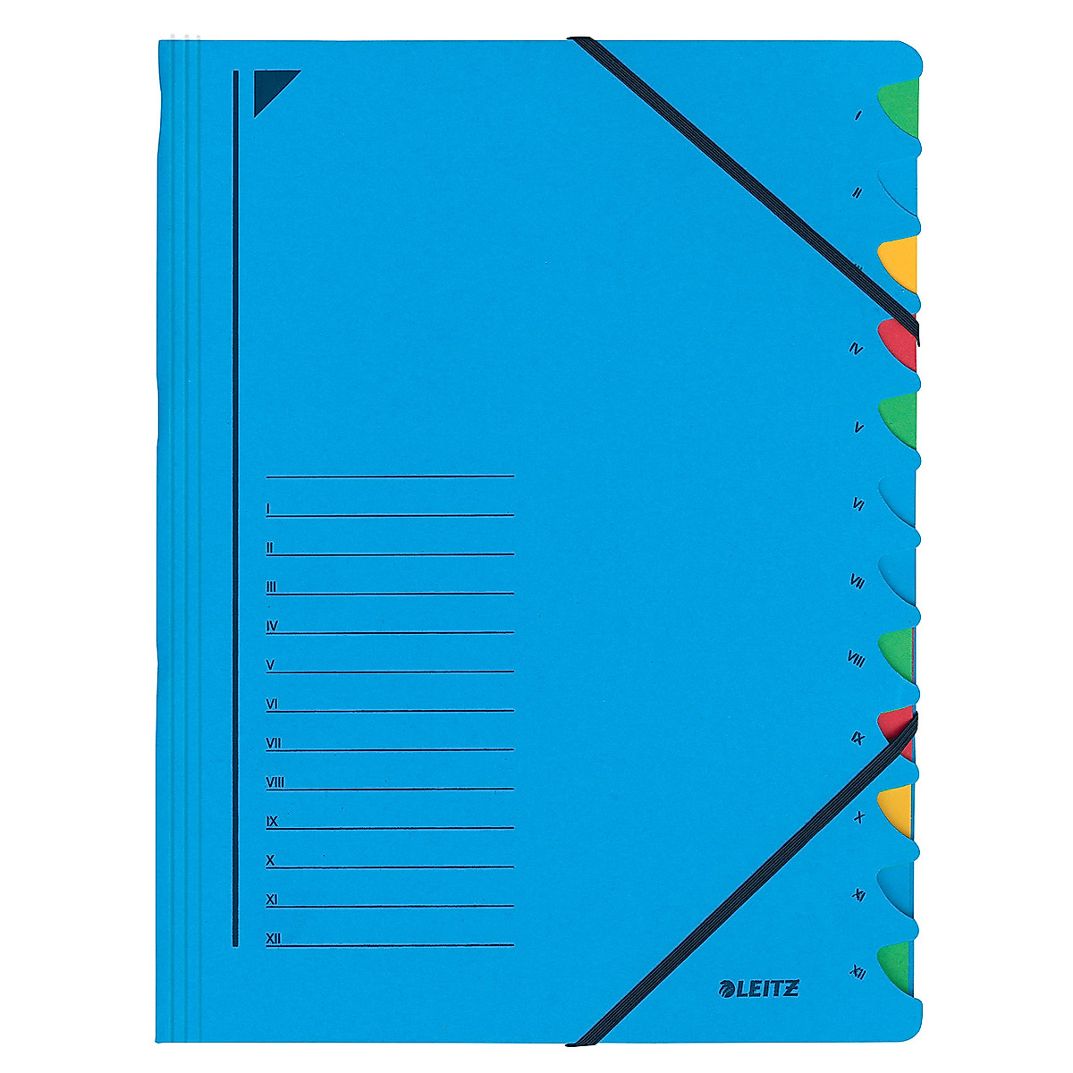 Leitz A4 Divider Book, Holds Up to 200 Sheets, 12 Compartments, Elastic Closure, Blue, Office Range, 39120035