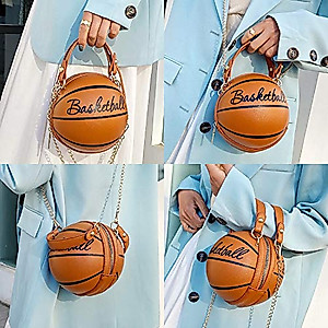 Women Basketball Shaped Cross Body Messenger Bag Purse Tote Mini Shoulder PU Leather Round Handbag for Girls（Brown