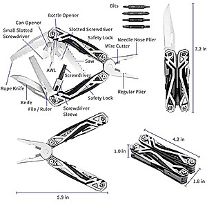 ROCKTOL Multitool Spring Pliers, 21-in-1 Heavy Duty Multi tool with Safety Locking Toolset, Magnetic Screwdriver, Bits, Bottle Opener, Saw, Nylon Sheath, Gift for Mans
