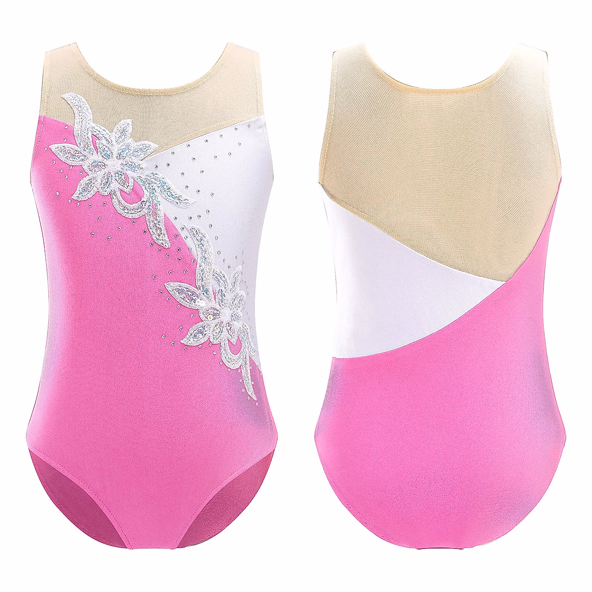 Linjinx Gymnastics Leotards for Girls One-piece Sparkle Diamonds Metallic Ballet Dancing Athletic Bodysuit Jumpsuit Pink 12 Years