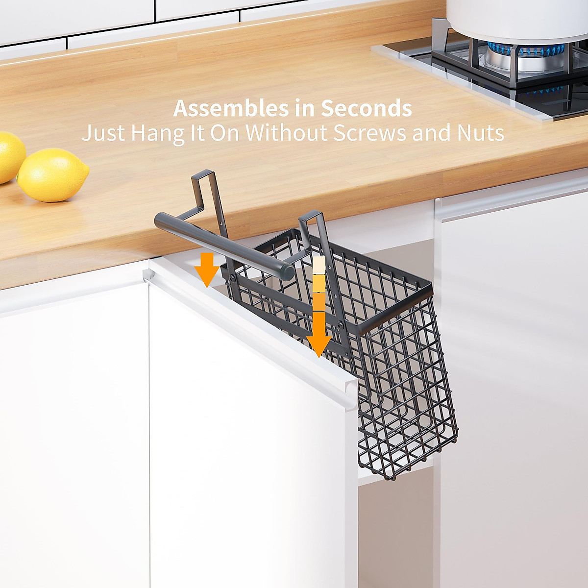 Qflushor Cabinet Door Organizer with Towel Bar, 2 Pack Over The Cabinet Door Organizer, Cutting Board Organizer with Towel Holder Kitchen Cabinet Organizer for Pantry, Baking Sheet, Wrap, Black