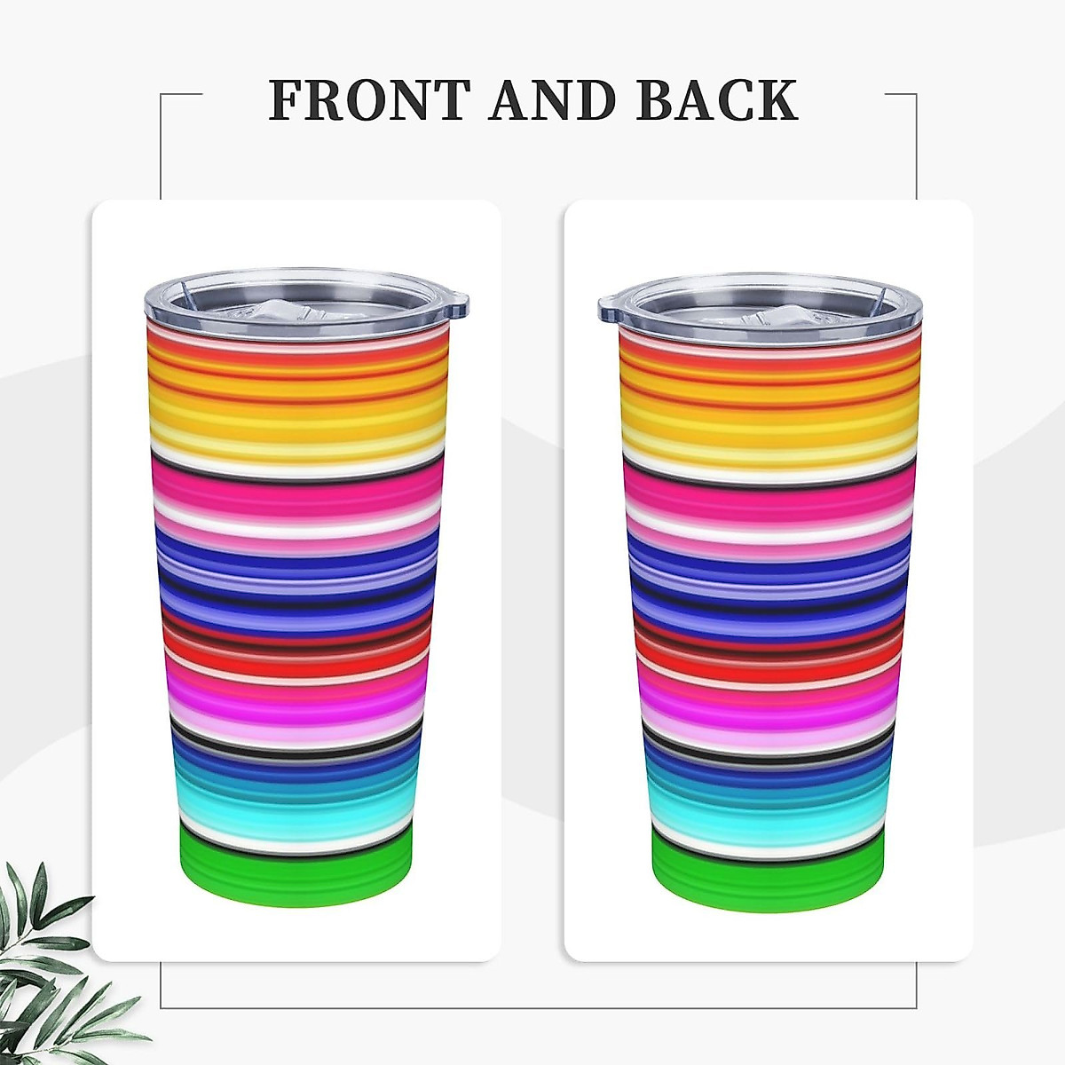 EVANEM 20 Oz Stainless Steel Tumbler With Straw Cleaner Colorful Mexican Stripes Printed Insulated Cup Travel Coffee Mug Vacuum Insulated Tumblers For Home Office