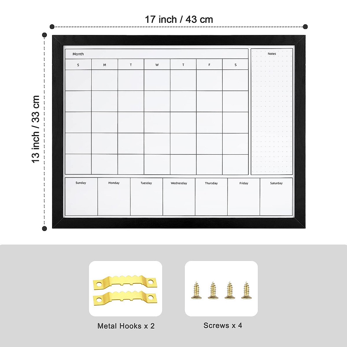 Aitakatta 3-in-1 Dry Erase Calendar for Wall, Magnetic Monthly & Weekly Calendar Whiteboard, Dry Erase Board for Wall with Black Wood Frame, Hanging White Board Calendar for Decor/Memo(YL+ZL-BK,4333)