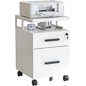 FEZIBO 2-Drawer File Cabinet with Lock for Home Office, Rolling Filing Cabinet, Under Desk Home Office File Cabinet for A4, Letter Size, Printer Stand, Wooden Storage Mobile File Cabinet, White