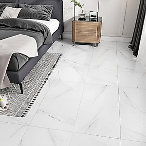 WESTICK Marble Vinyl Tiles Peel and Stick Floor Bathroom Floor Tile Peel and Stick Waterproof Non-Slip Stick on Tiles Marble Vinyl Flooring for Bedroom Kitchen RV Camper Laundry Room 12" x 12" 5 PCS