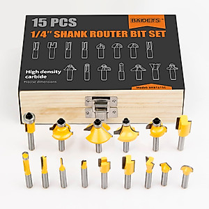 Router Bits Set 1/4 Inch Shank - BAIDETS 15 Pieces 1/4" Tungsten Carbide Router Bits, Woodwork Tools