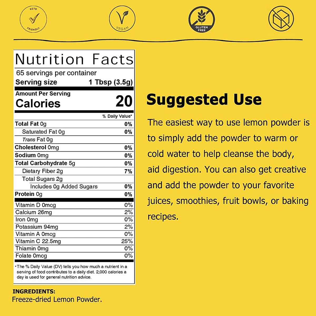 Orgnisulmte Lemon Powder,Whole Lemon Juice Freeze Dried Powder Strong Lemony Flavor 8 Oz