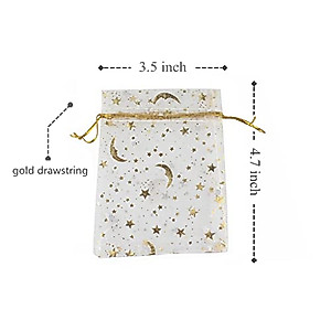 100 Mixed Organza Jewelry Gift Pouch Candy Pouch Multi Drawstring Wedding Favor Bags OZ8H (3.5x4.7 inch, moon star)