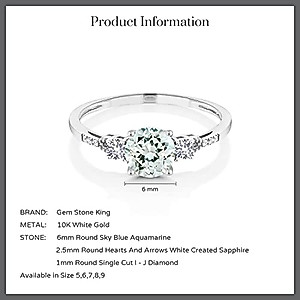 Gem Stone King 10K White Gold 6MM Round Gemstone Birthstone White Created Sapphire & White Diamond Accent 3-Stone Engagement Ring | Three-Stone Wedding Anniversary Promise Ring For Women